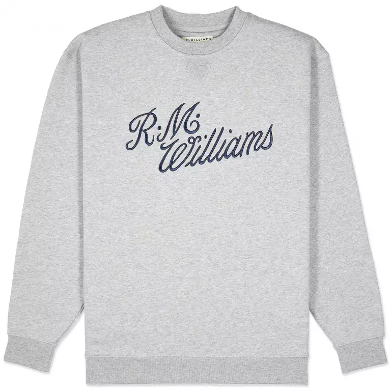 RM Williams Signature Script Sweater in Grey / Blue for Men