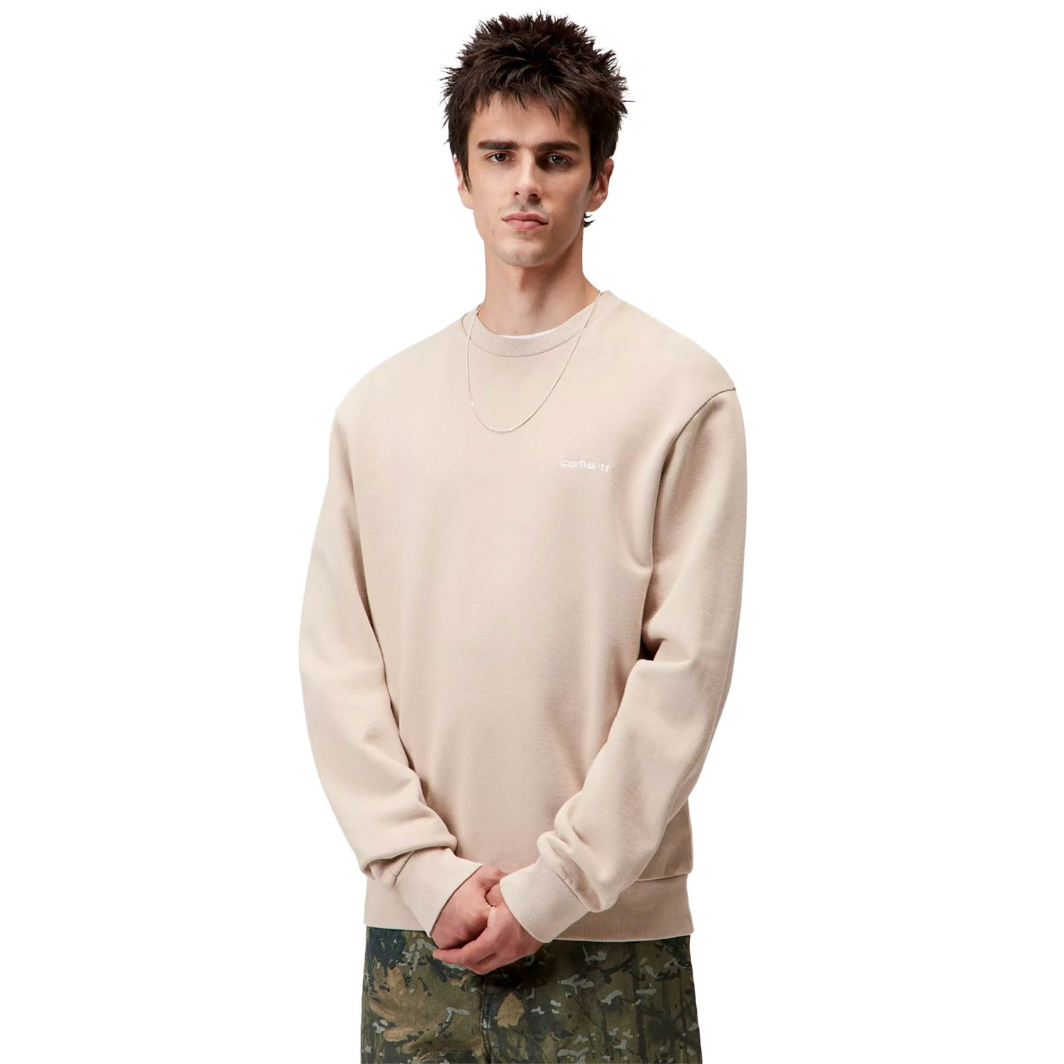 Carhartt WIP Script Embroidery Sweat in Grey Heather / White